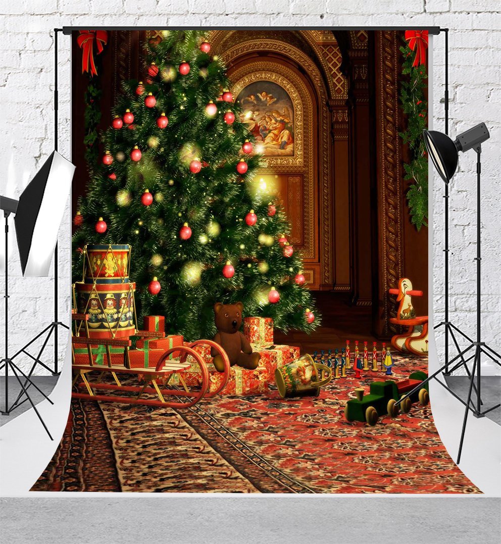 HelloDecor Christmas Tree Photography Backdrops 5x7ft Interior Red ...