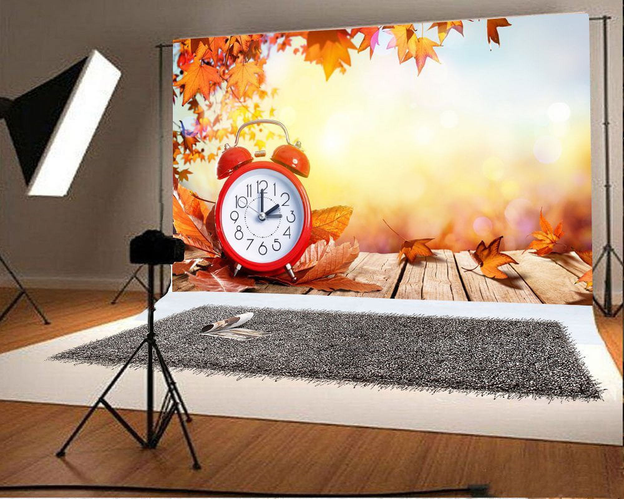 HelloDecor Clock Backdrop 7x5ft Photography Background Autumn Fallen ...