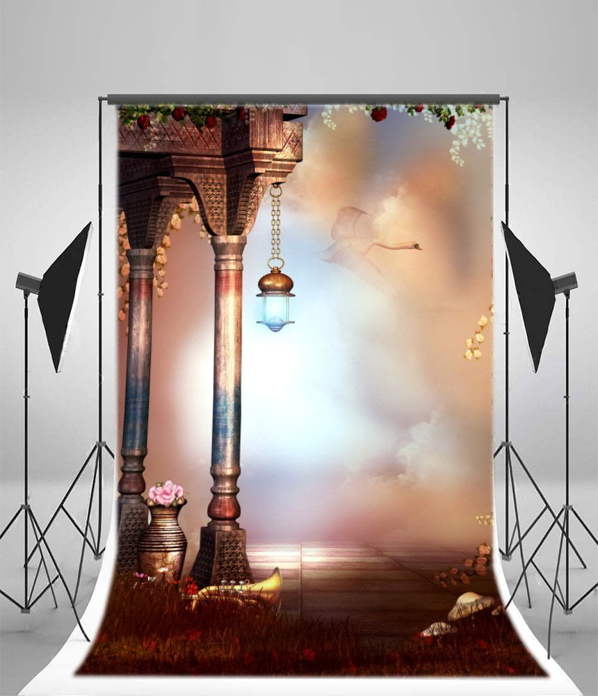 HelloDecor Fairy Tale Backdrop 5x7ft Dreamy Pavilion Flowers Lamps Swan ...