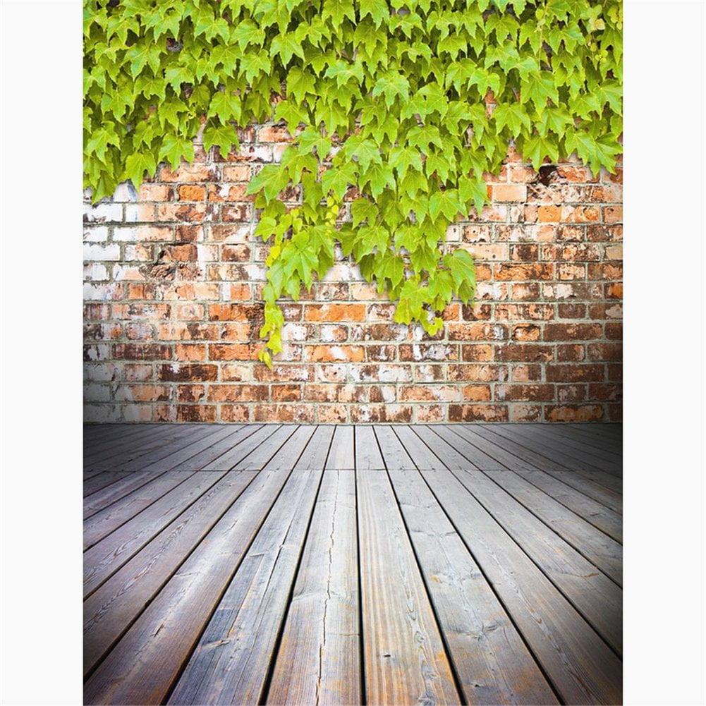 HelloDecor Green Photography Backdrop Leaves 5x7ft Vintage Brick Wall ...
