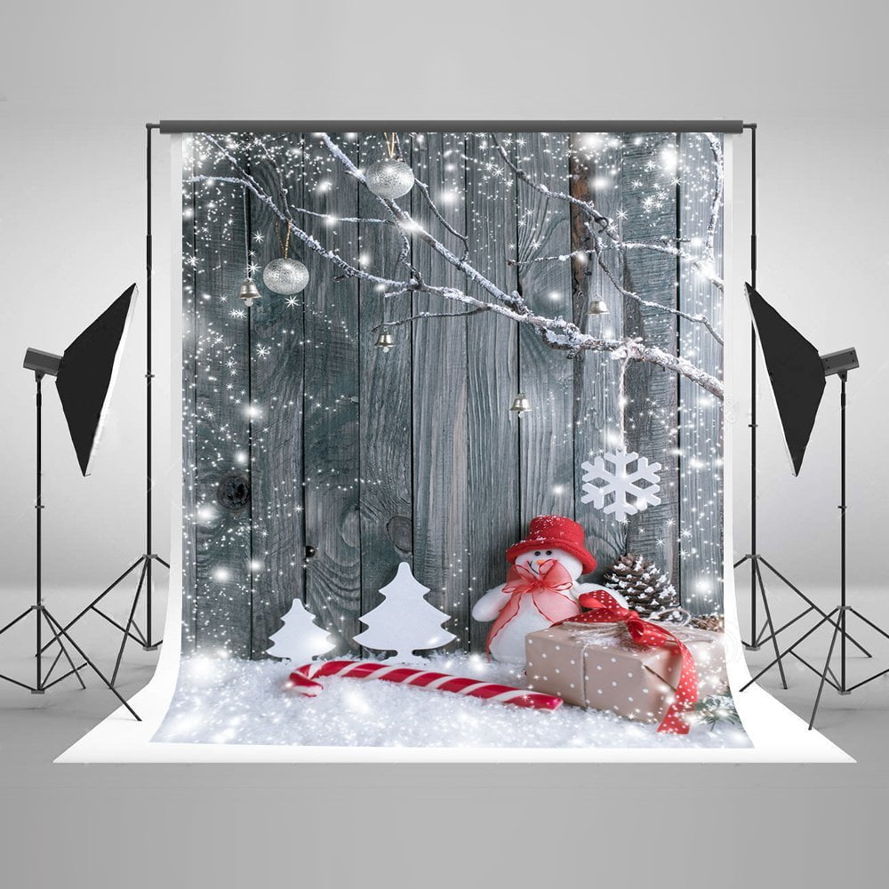 HelloDecor Grey Wood Wall Photography Backdrops White Snowflake ...