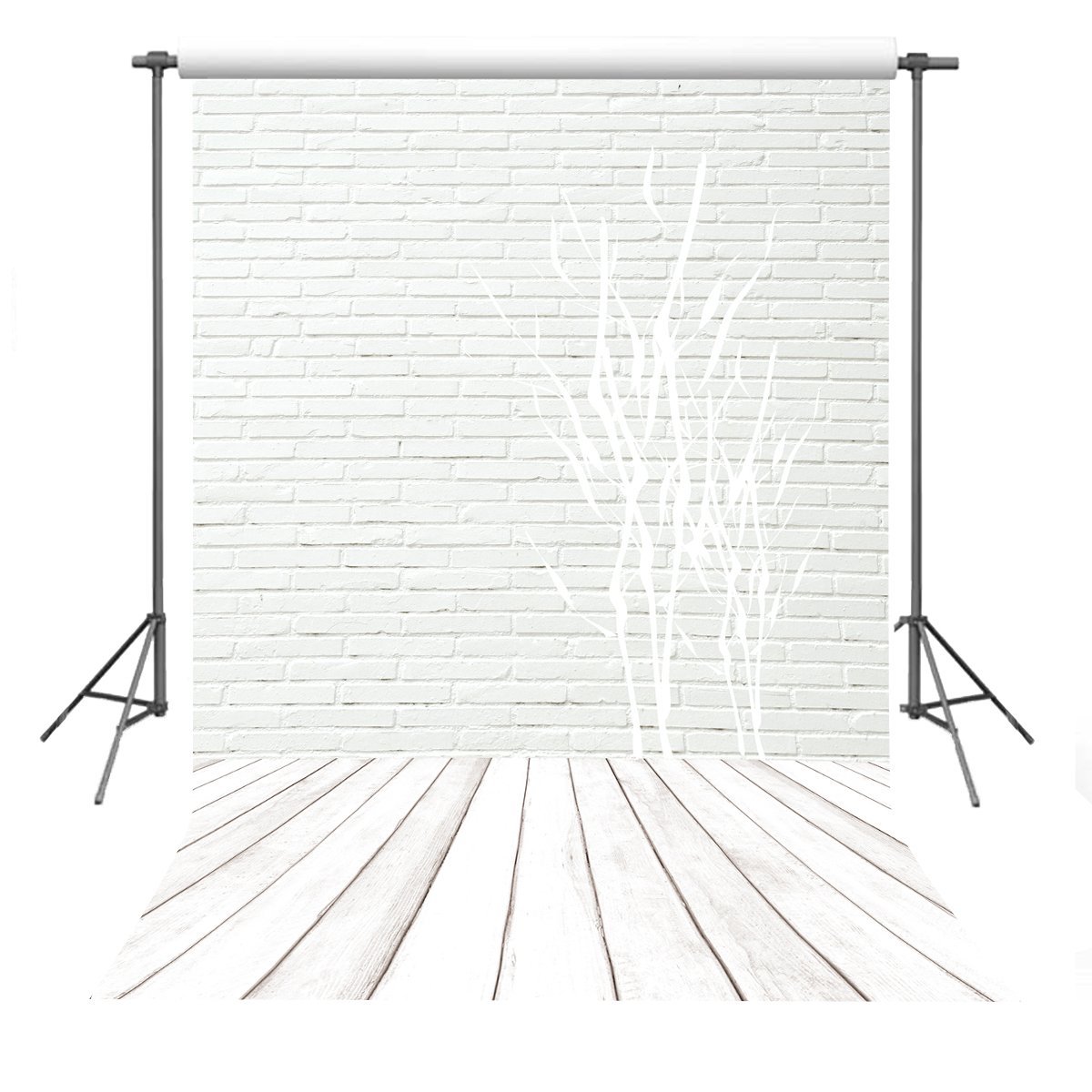 HelloDecor Photo Background 5x7ft White Brick Wall and Wood Floor Photography Backdrop Studio ...