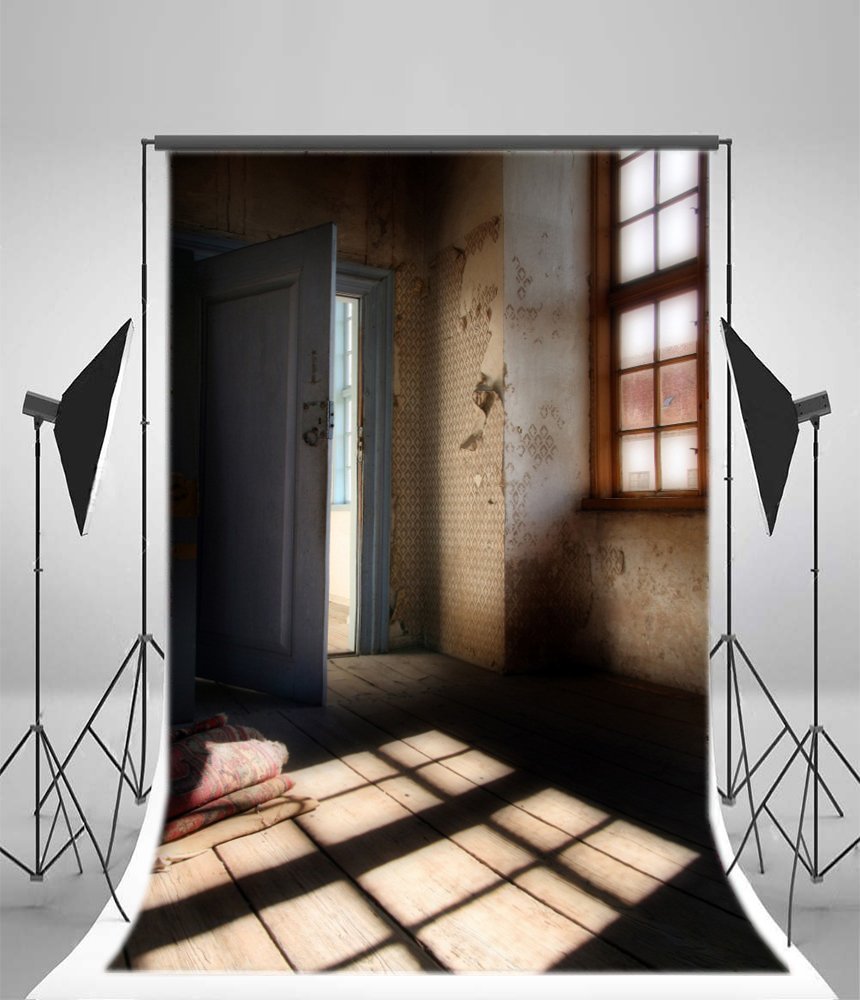 HelloDecor Photography Backdrop 5x7ft Shabby Wall Wood Floor Opened ...