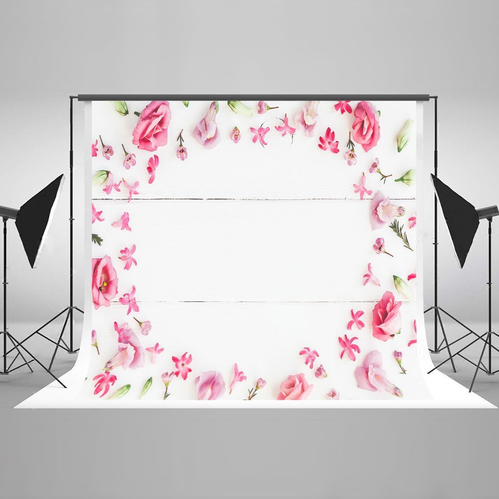 HelloDecor Red Flower Photography Backdrops White Wood Wall Background ...