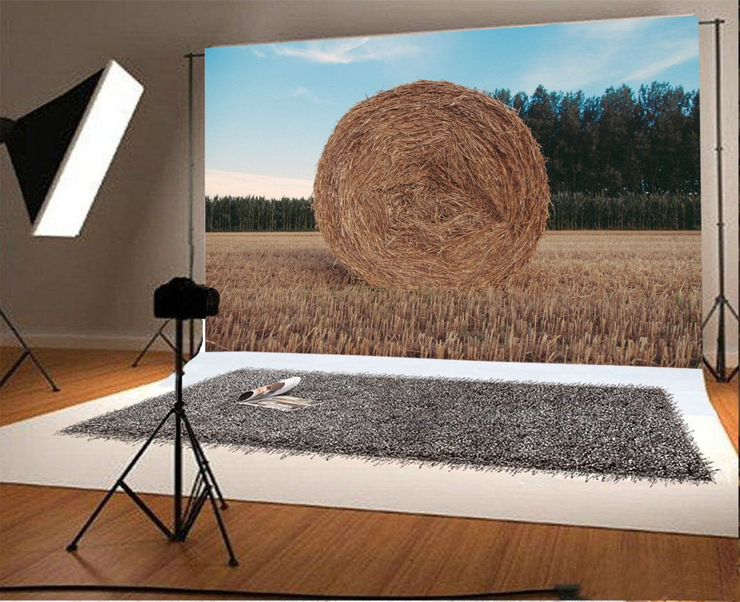 HelloDecor Round Straw Bales Backdrop 7x5ft Rural Landscape Trees ...