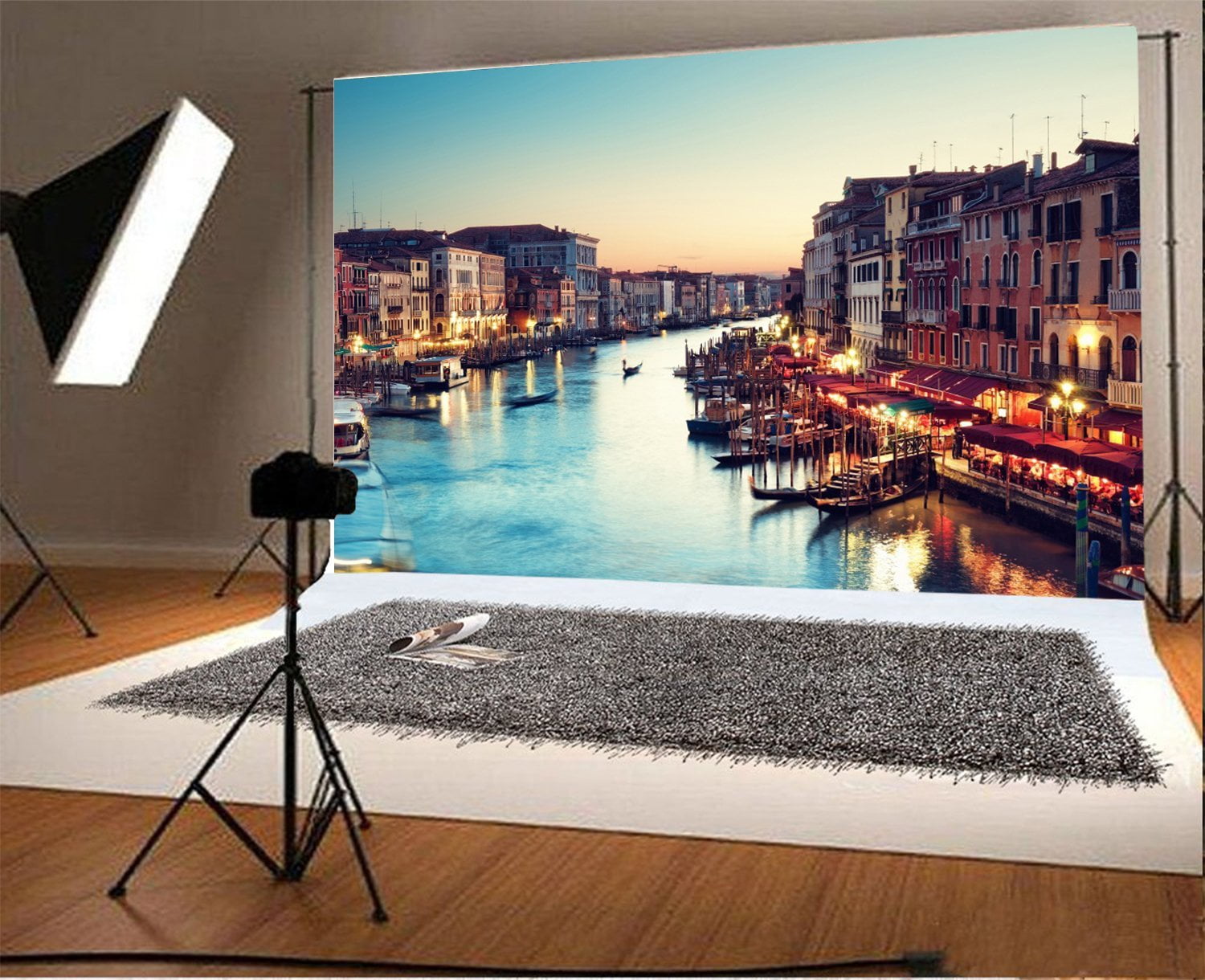 HelloDecor Venice Watertown Backdrop 7x5ft Dusk Lights River Boats ...