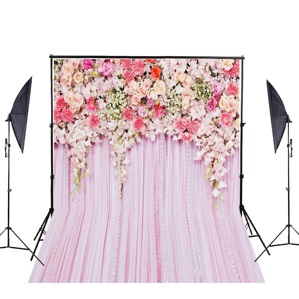 HelloDecor Wedding Photo Booth Backdrop 5x7ft Sparkling Foral Pink ...