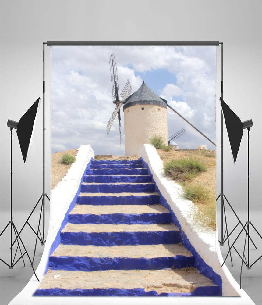 HelloDecor Windmill Backdrop 5x7ft Photography Backdrop Stairway ...