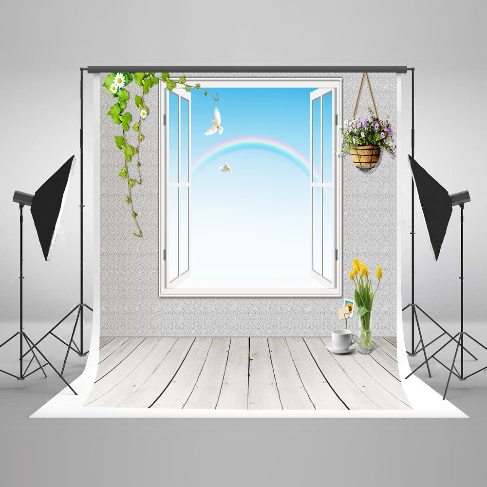 HelloDecor Window Photography Backdrops, 7x5ft Wood Floor Photography ...