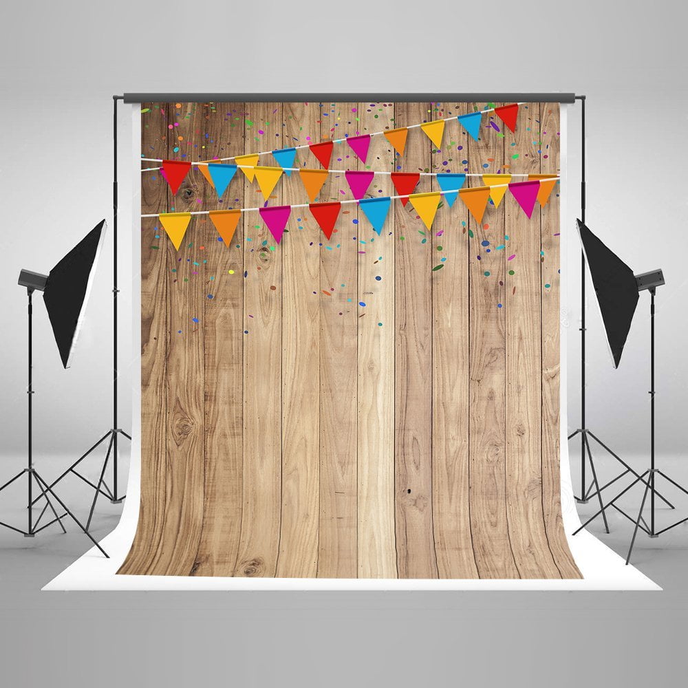 HelloDecor Wood Backdrop Banner Flag 5x7ft Booth Shooting Backdrop for ...