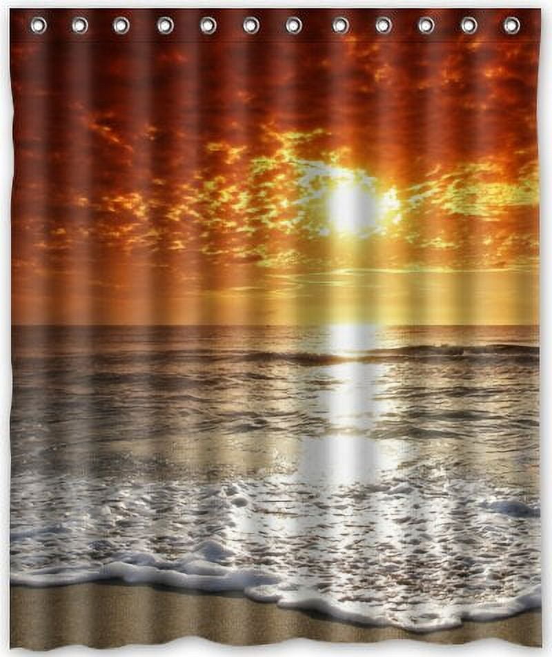 HelloDecor Seaside Beach Ocean Sunset Shower Curtain Polyester Fabric ...
