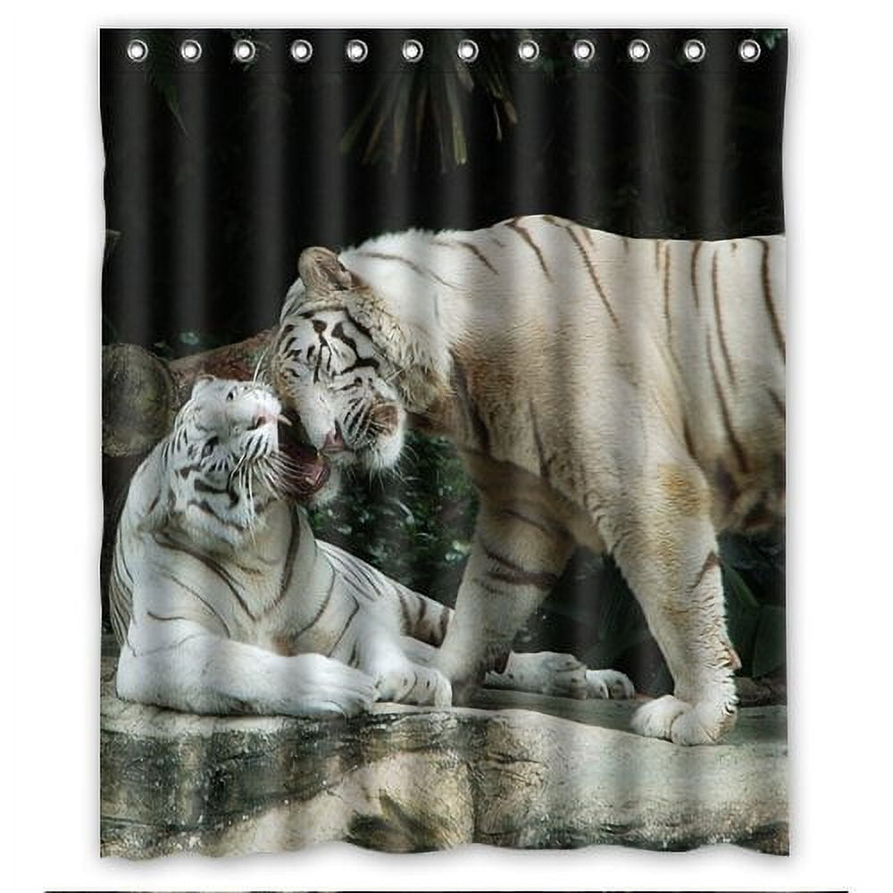 HelloDecor White Bengal Tigers decent Shower Curtain Polyester Fabric ...