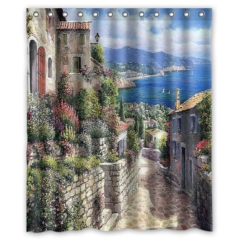HelloDecor watercolor Italian towns Shower Curtain Polyester Fabric ...