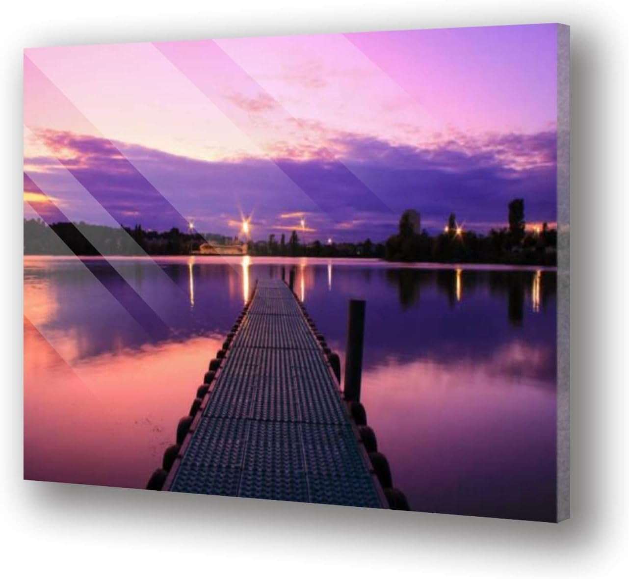 HelloGlass Tempered Glass Wall Art Romantic sunset with purple sky and clouds reflected in ...
