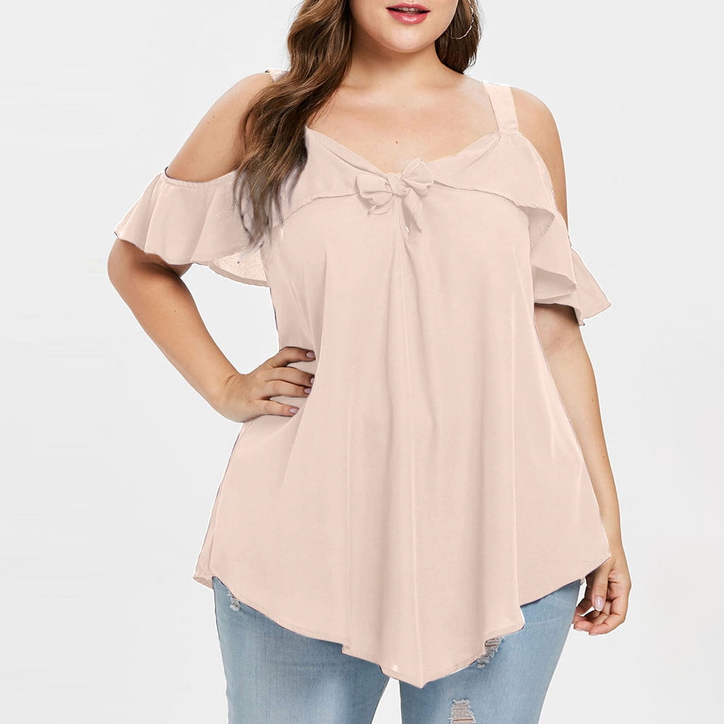 〖Hellobye〗Plus Size Women Plus Size Cold Shoulder Camis Bow Asymmetric ...