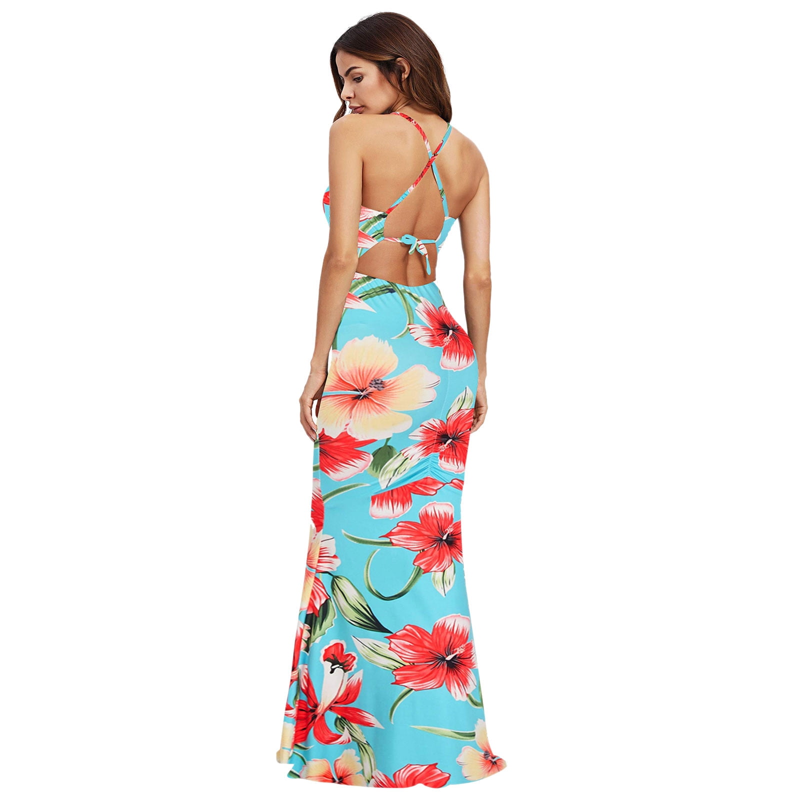〖hellobye〗women Sexy O Neck Floral Print Strappy Backless Summer