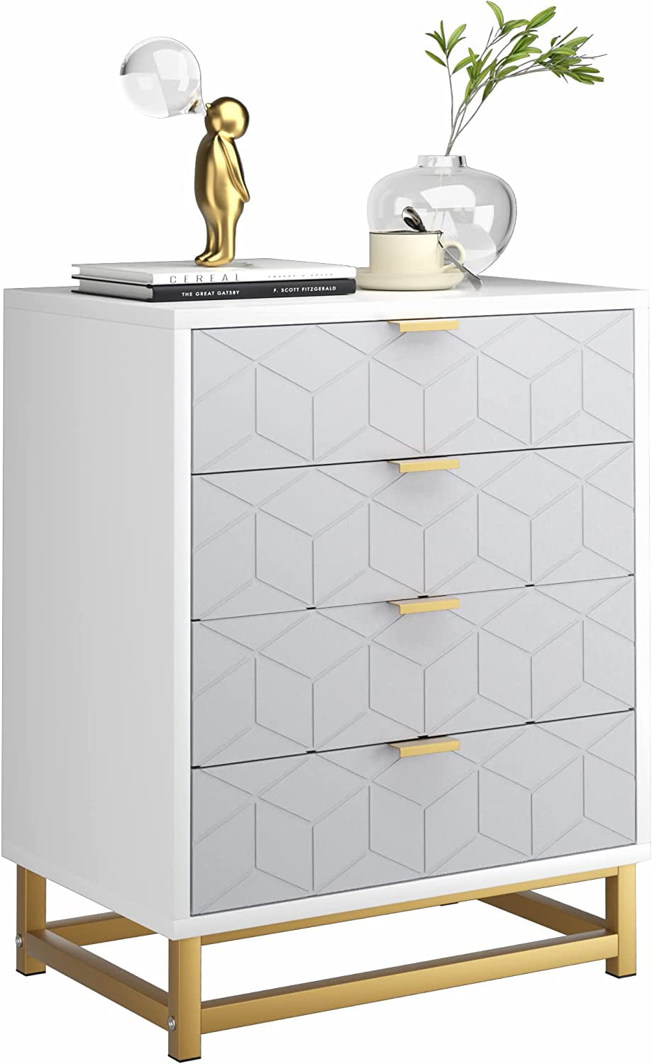 Hellone 4-Drawer Nightstand, Diamond Style, Single Furniture Bedside ...