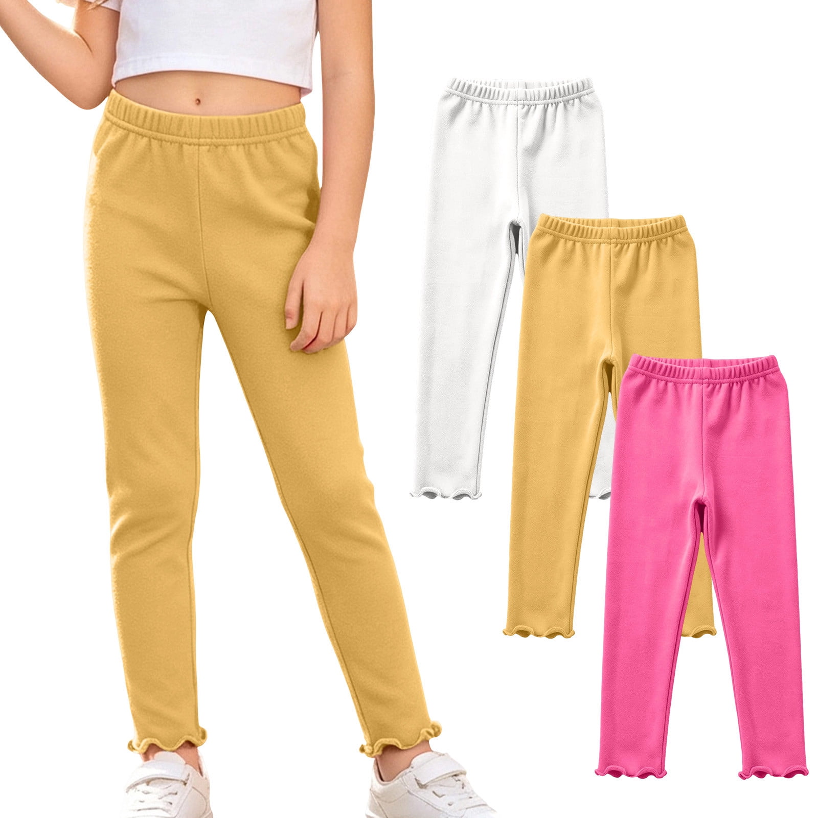 Hellosay Toddler 3 Pack Leggings Cotton Elastic Waist Ruffle Hem ...