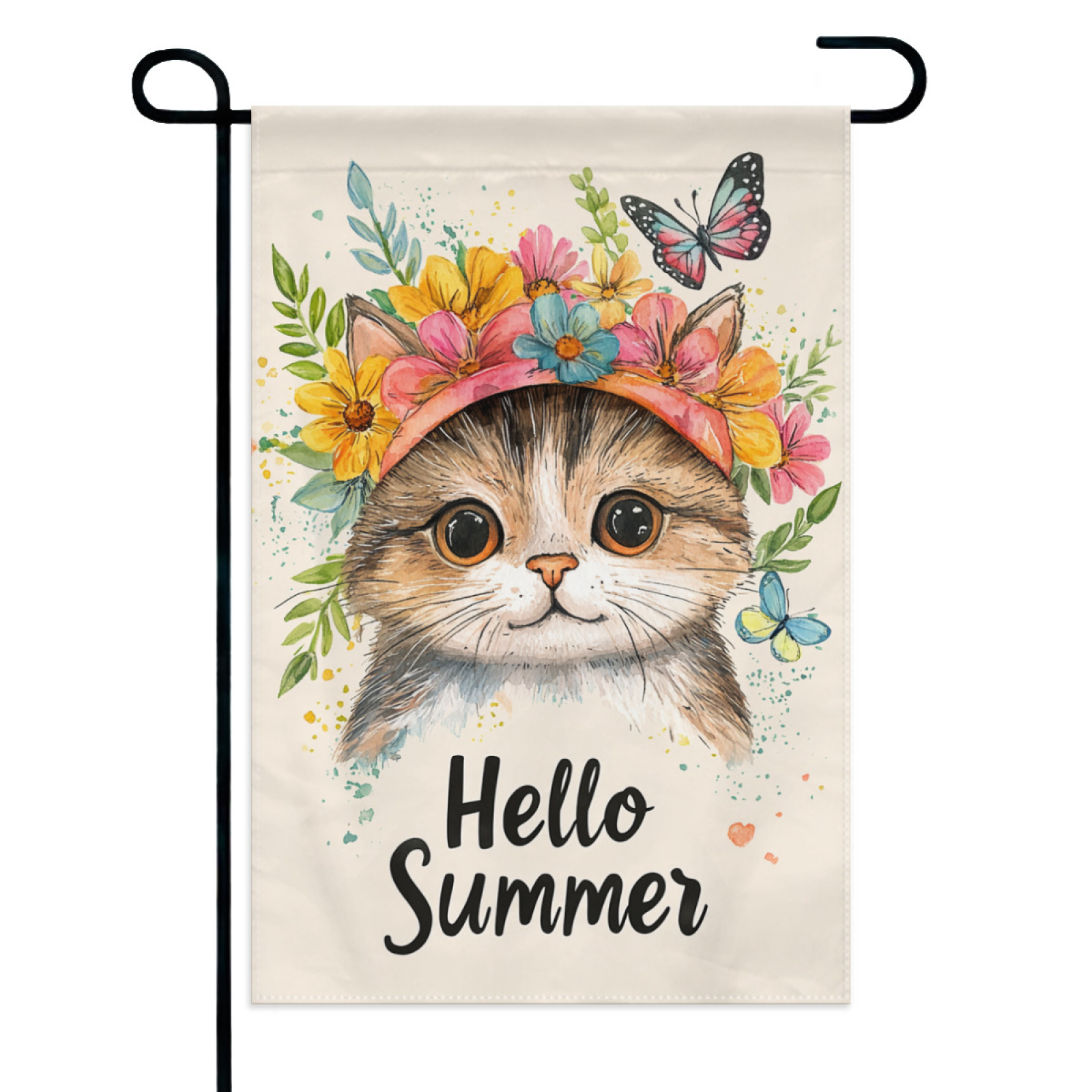 Hellow Summer Cat Wildflowers Butterfly Garden Flags 12×18 Inch Double ...