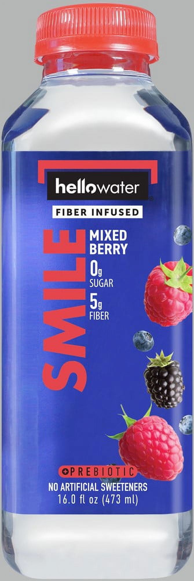 Hellowater SMILE, Mixed Berry Flavored, Prebiotic Fiber Infused Water ...