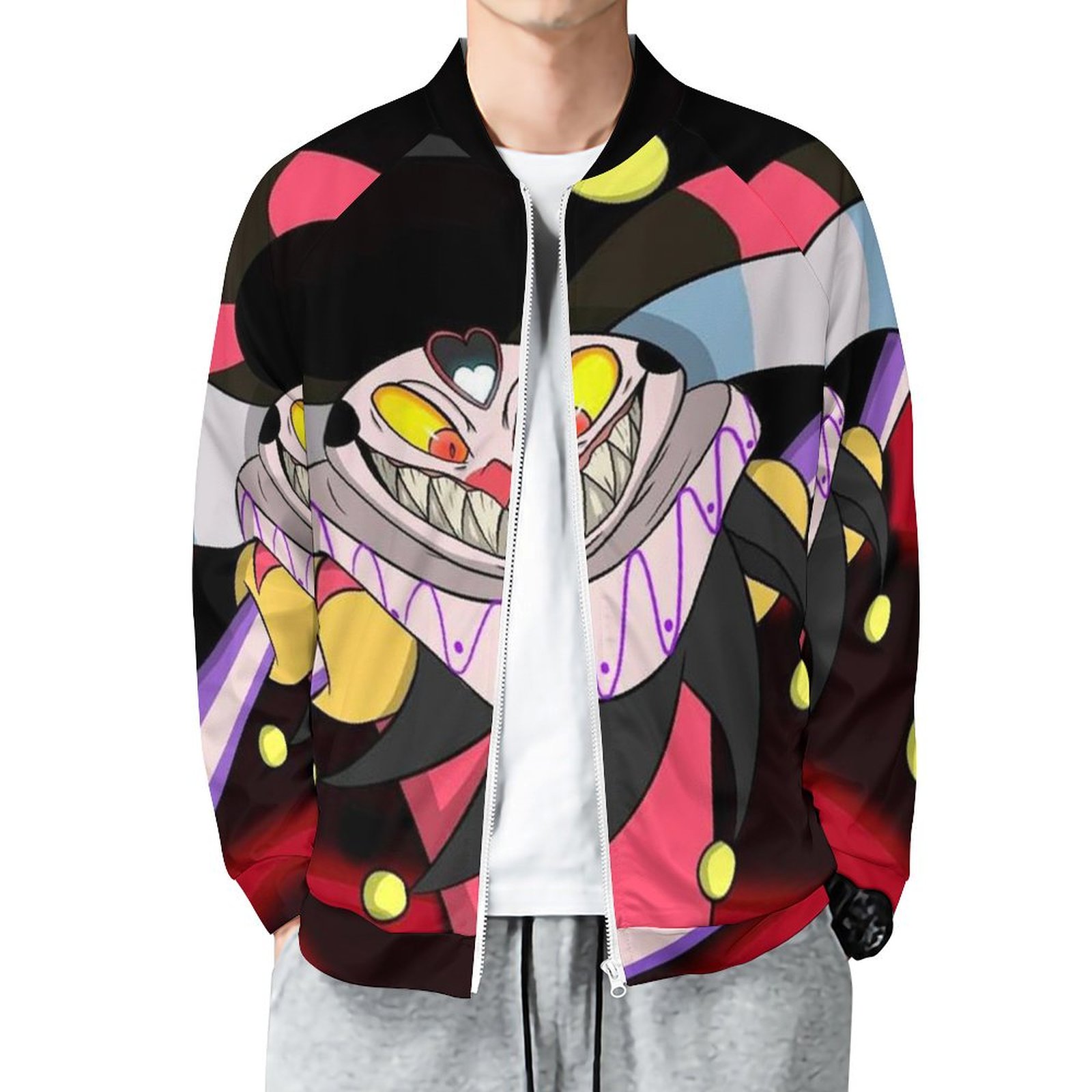 Helluva Boss Cartoon Men's Jacket Windbreaker Coat Round Neck Zipper ...