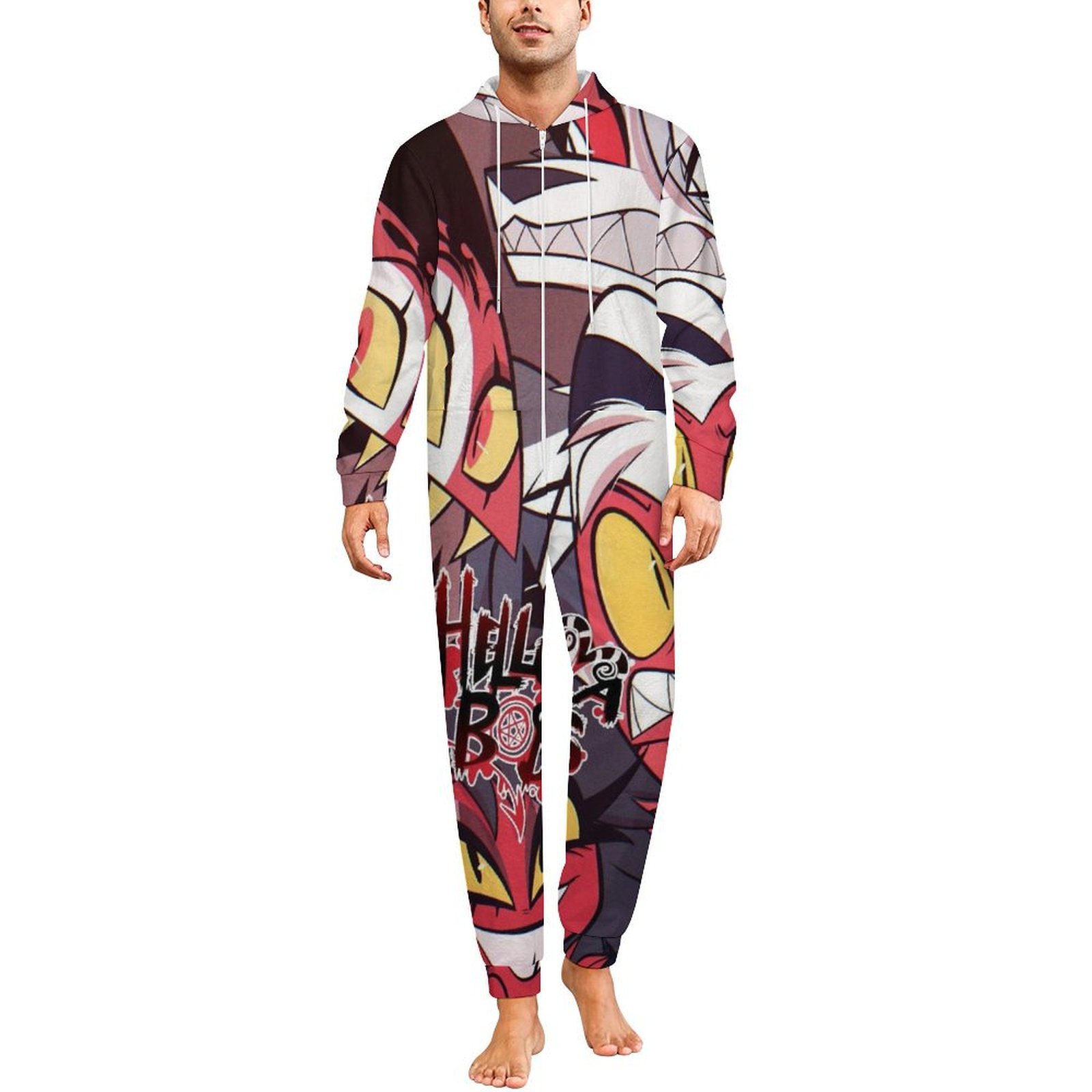 Helluva Boss Men's Hooded Jumpsuit - Zip Up One Piece Pajamas Soft Cozy ...