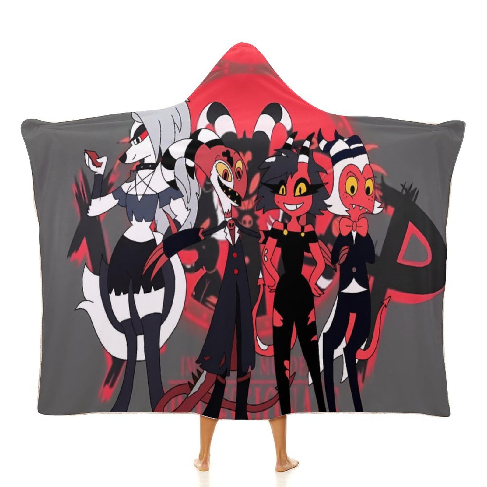 Helluva Boss Wearable Blanket Fleece Hooded Robe Cloak Throw Quilt Poncho Microfiber Sherpa ...