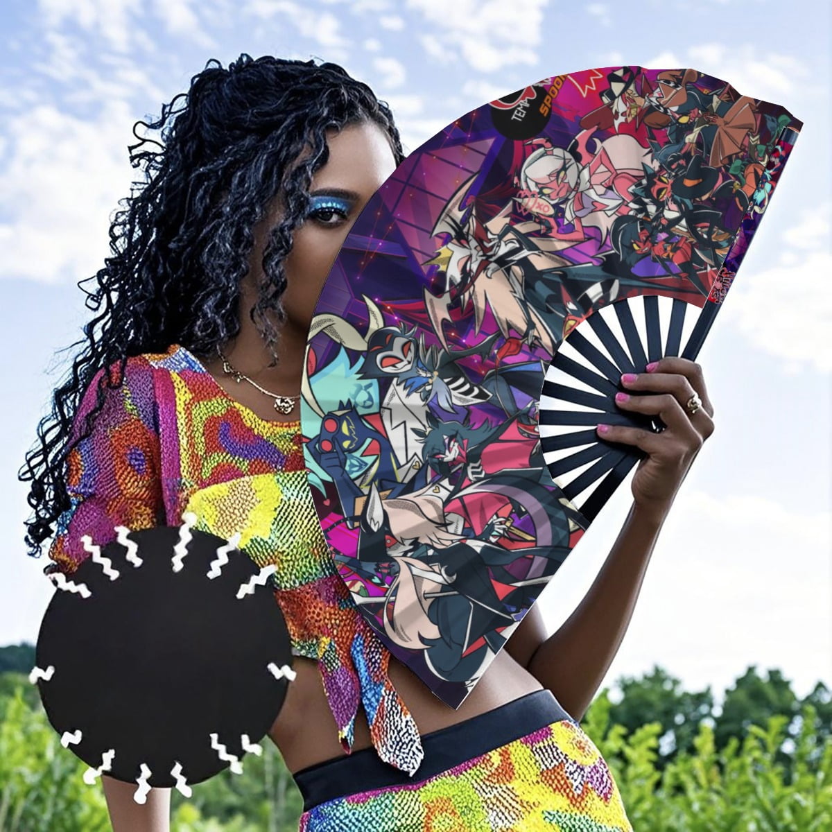 Helluva Boss-theme Folding Fan Chinese Fan Hand Polyester Foldable Fan ...