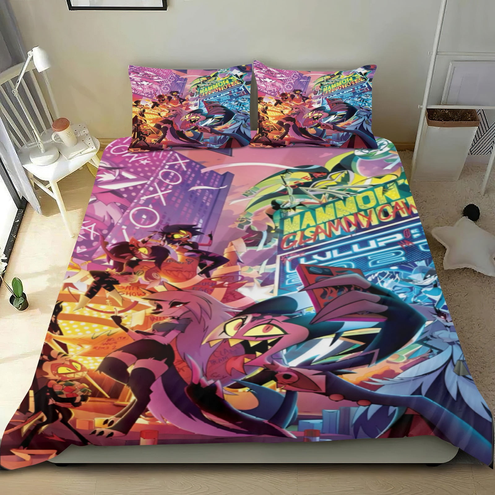 Helluva Boss thin bedding set has One duvet cover and two pillowcases,35" x 75"（90*190cm ...