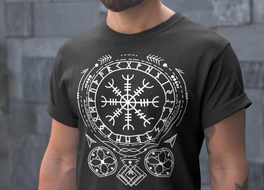 Helm of Awe - Aegishjalmur | Norse Pagan Symbol | Viking Sign T-Shirt ...