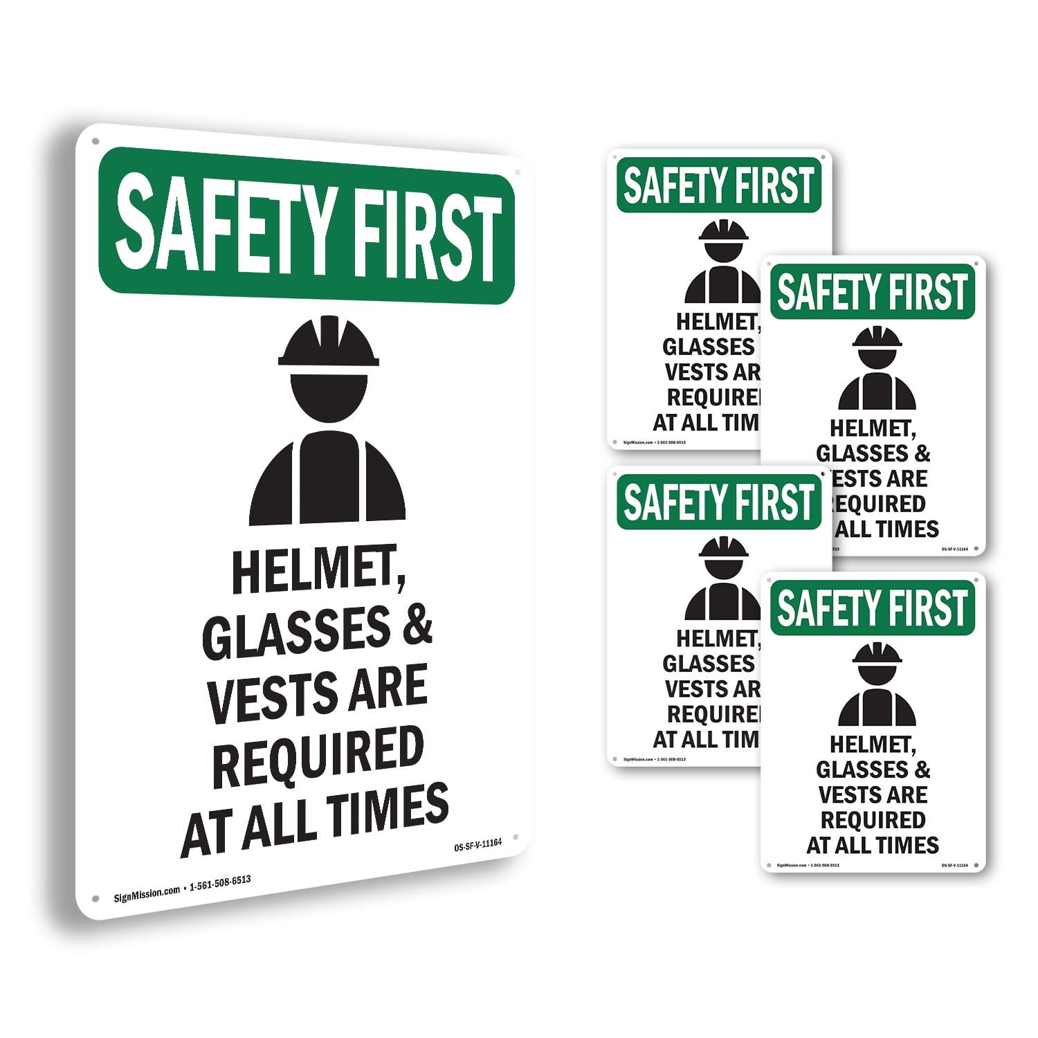 Helmet Glasses & With Symbol OSHA SAFETY FIRST Rigid Plastic Sign 24 ...