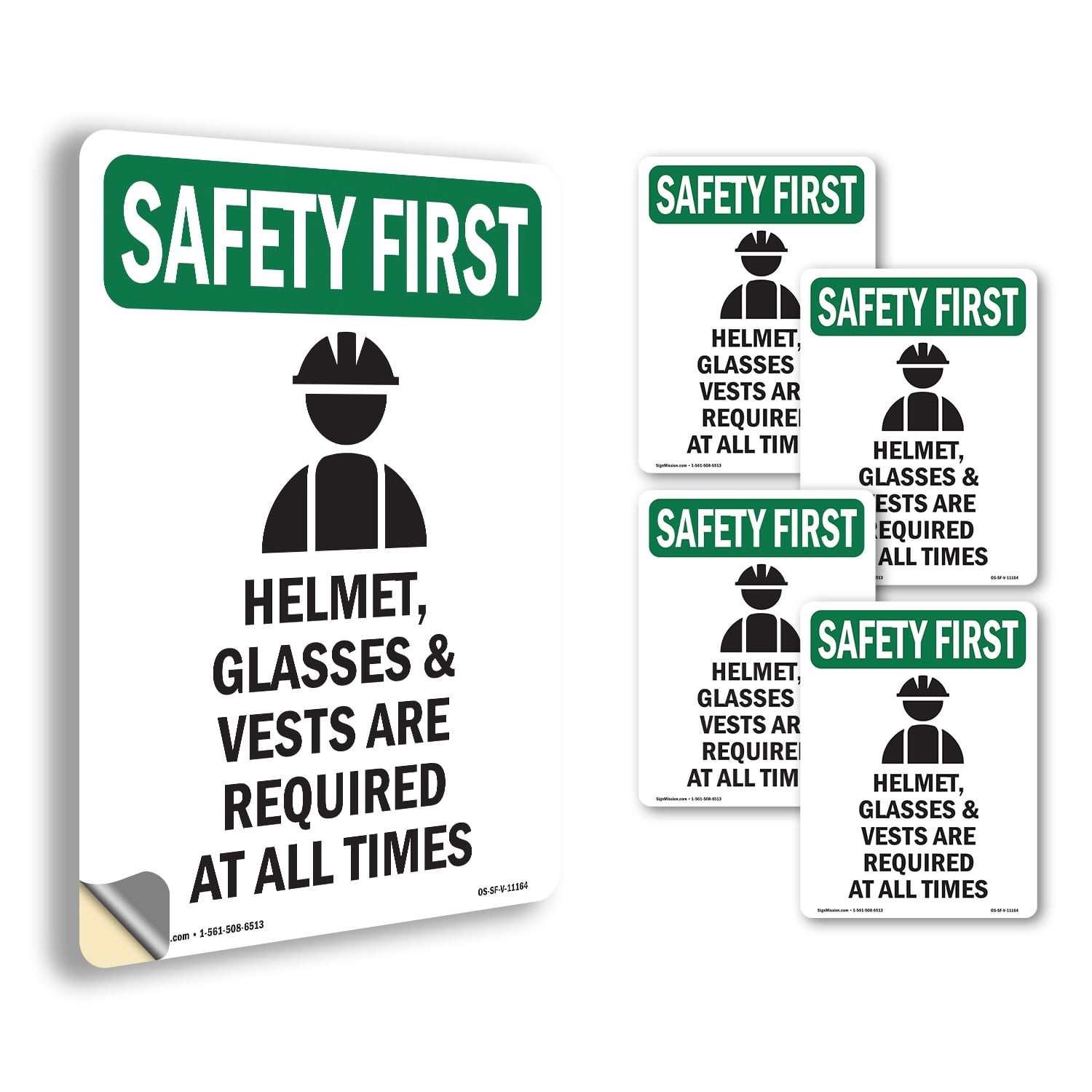 Helmet Glasses & With Symbol OSHA SAFETY FIRST Vinyl Decal Label 10 ...