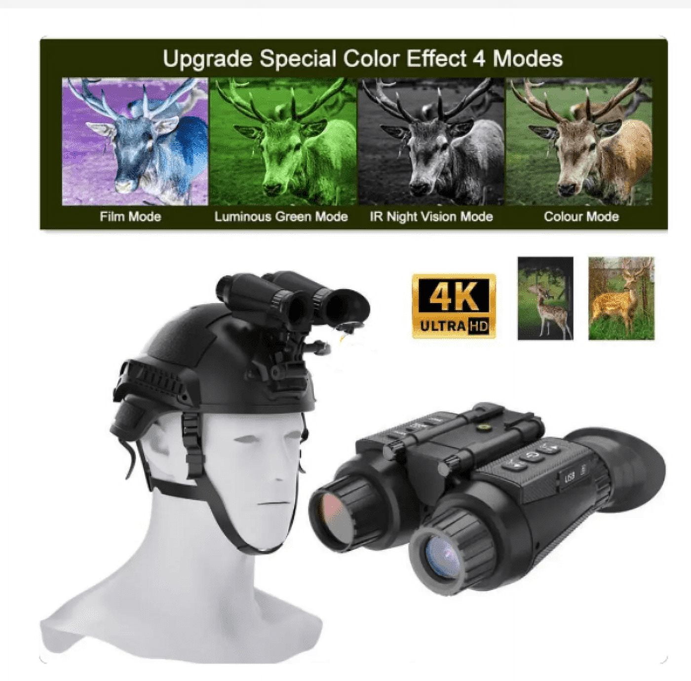 Helmet Night Vision Binocular 300M Night Range 3D 4K Video 36MP Image ...