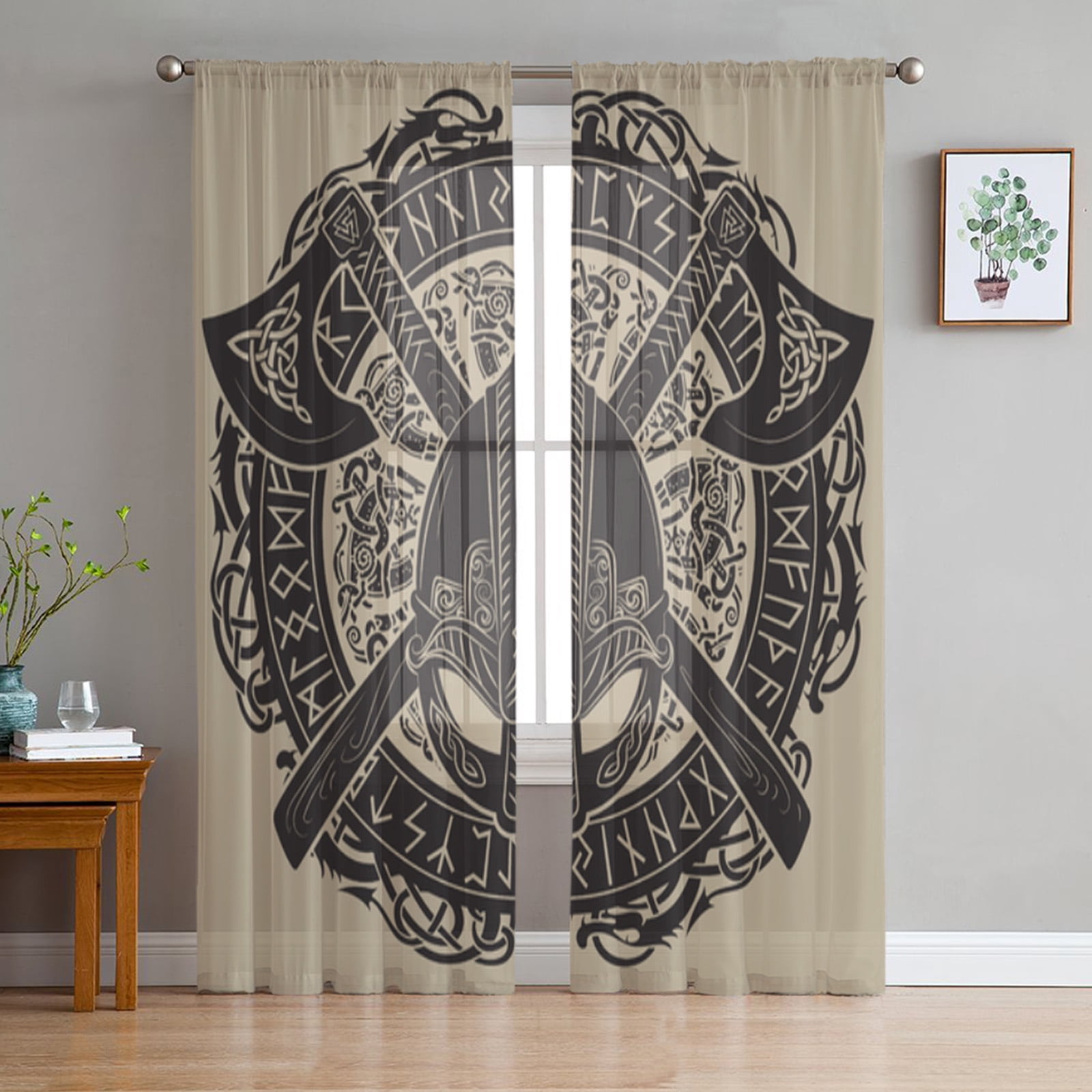 Helmet Sword Axe Medieval Weapon Voile Curtains for Living Room Window ...