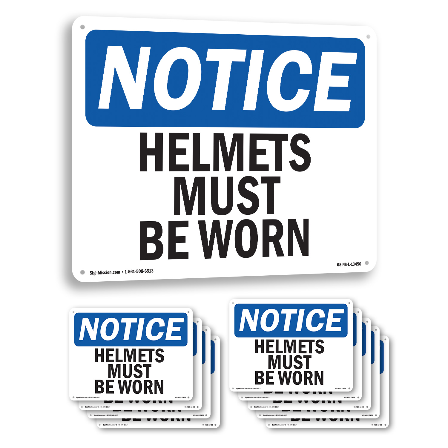 Helmets Must Be Worn OSHA Notice Rigid Plastic Sign 24 Inch x 18 Inch ...