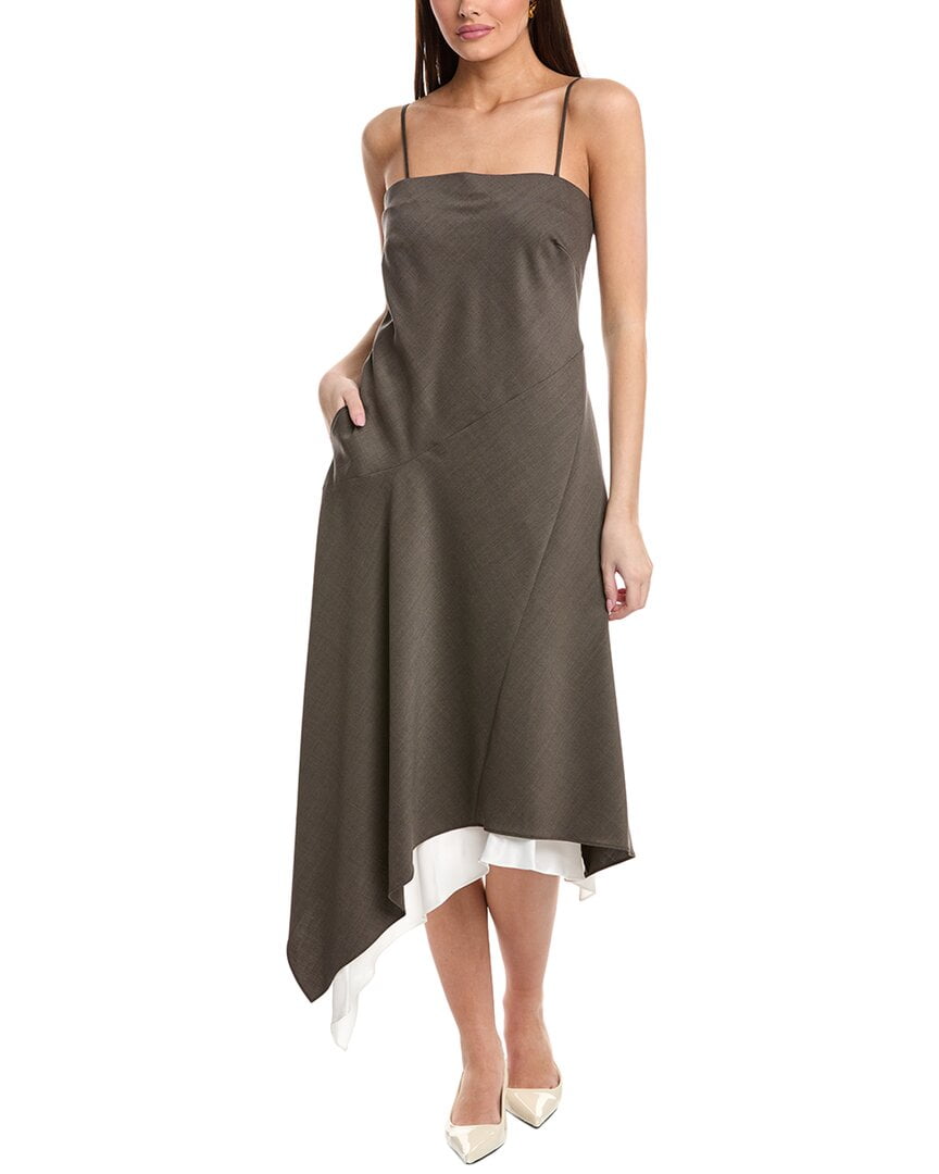 Helmut Lang womens Angled Hem Wool Midi Dress, 6, Brown - Walmart.com