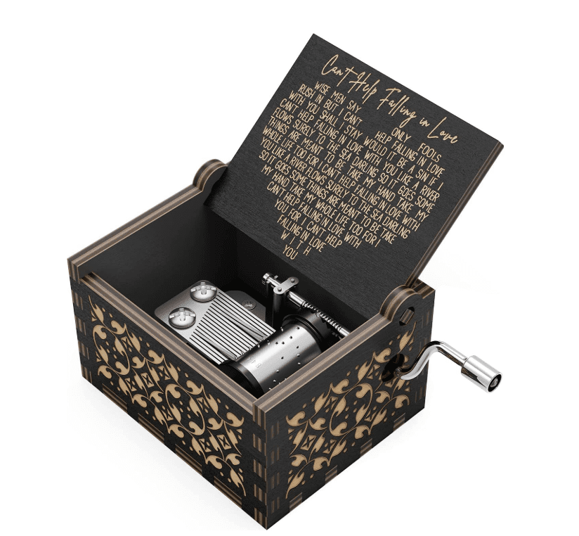 Can't Help Falling in Love Wood Music Box, Antique Engraved Musical ...
