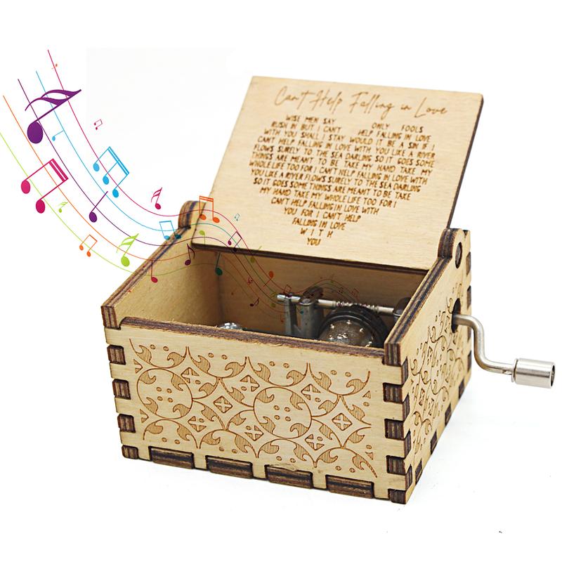 Can't Help Falling in Love Wood Music Box, Antique Engraved Musical ...