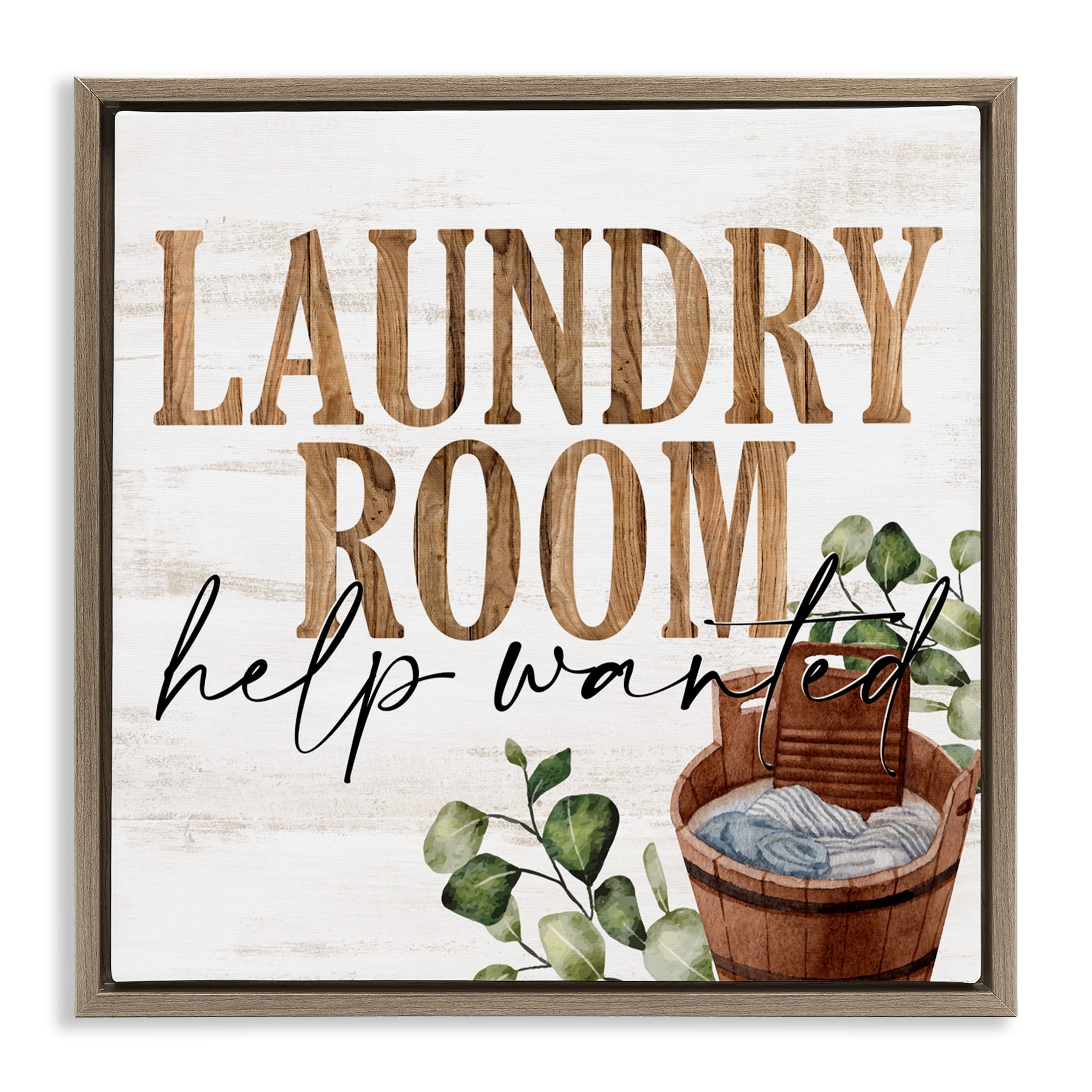 Help Wanted Rustic Laundry Room Brown Framed Floater Canvas Wall Art ...