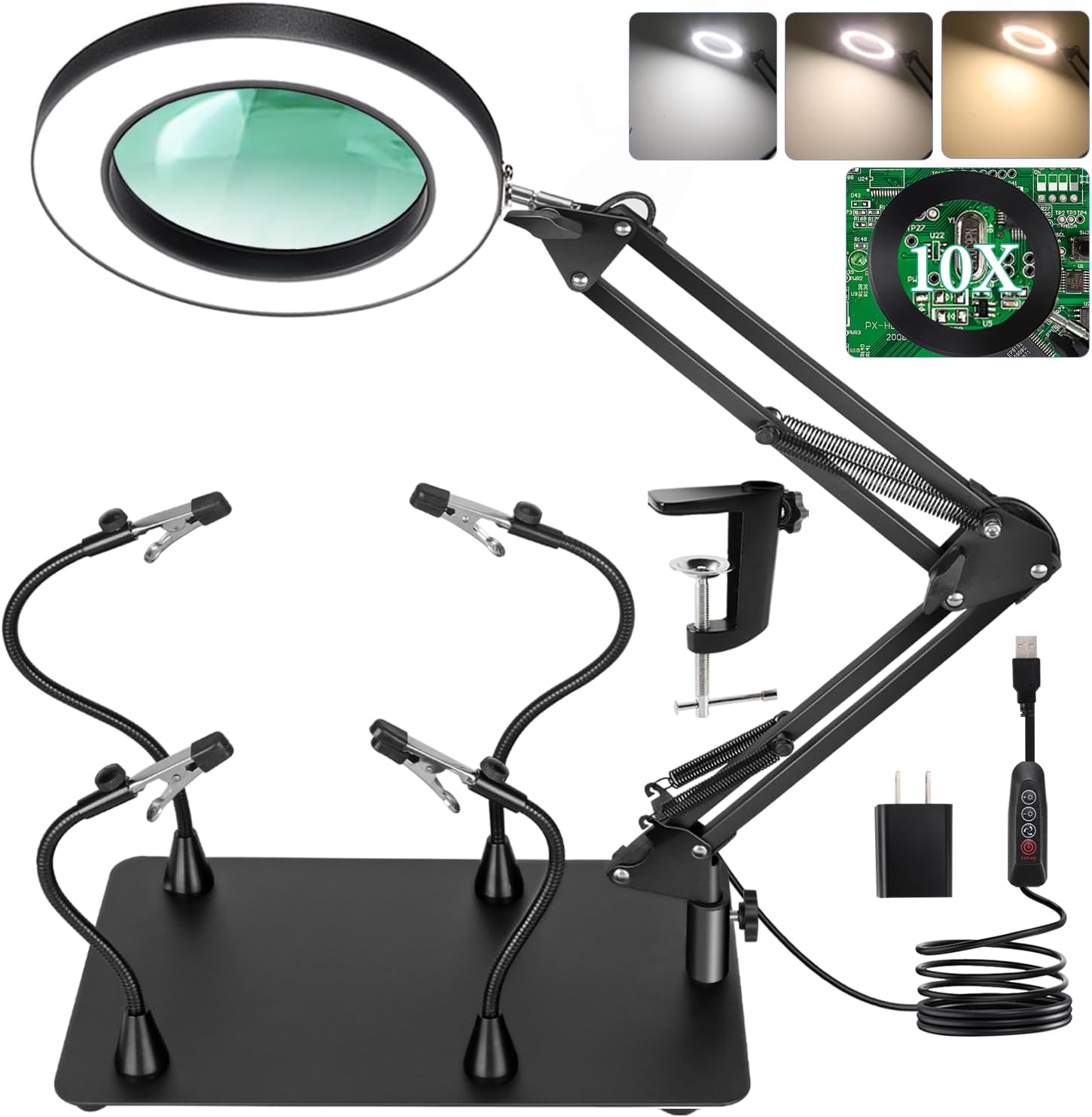 Helping Hands Soldering Station, 10X Magnifying Glass with Light and ...