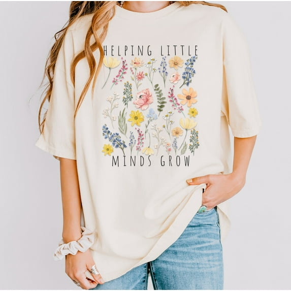 Helping Little Minds Grow Shirt, Cute Floral Teacher Shirt, New Teacher ...