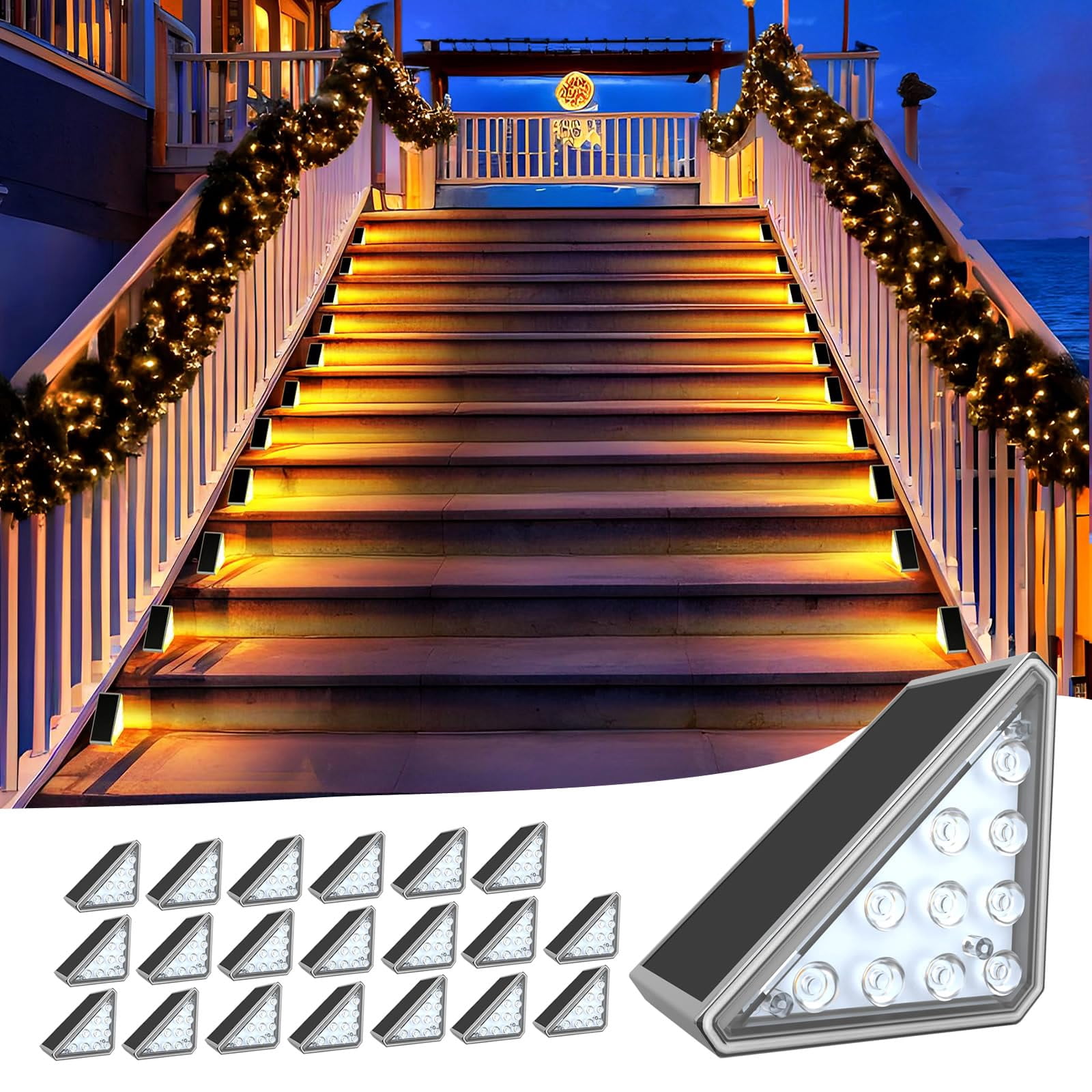 Helryueer Solar Stair Lights Outdoor Waterproof IP67, 24 Packs Solar ...