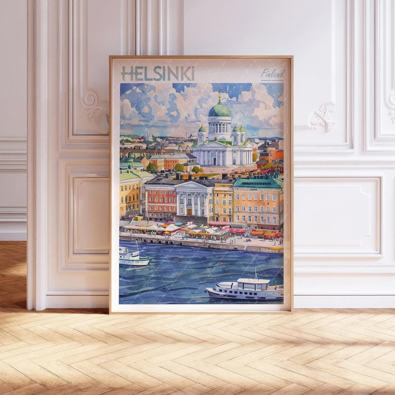 Helsinki Watercolor Poster - World Cities Wall Art - Finland Europe ...