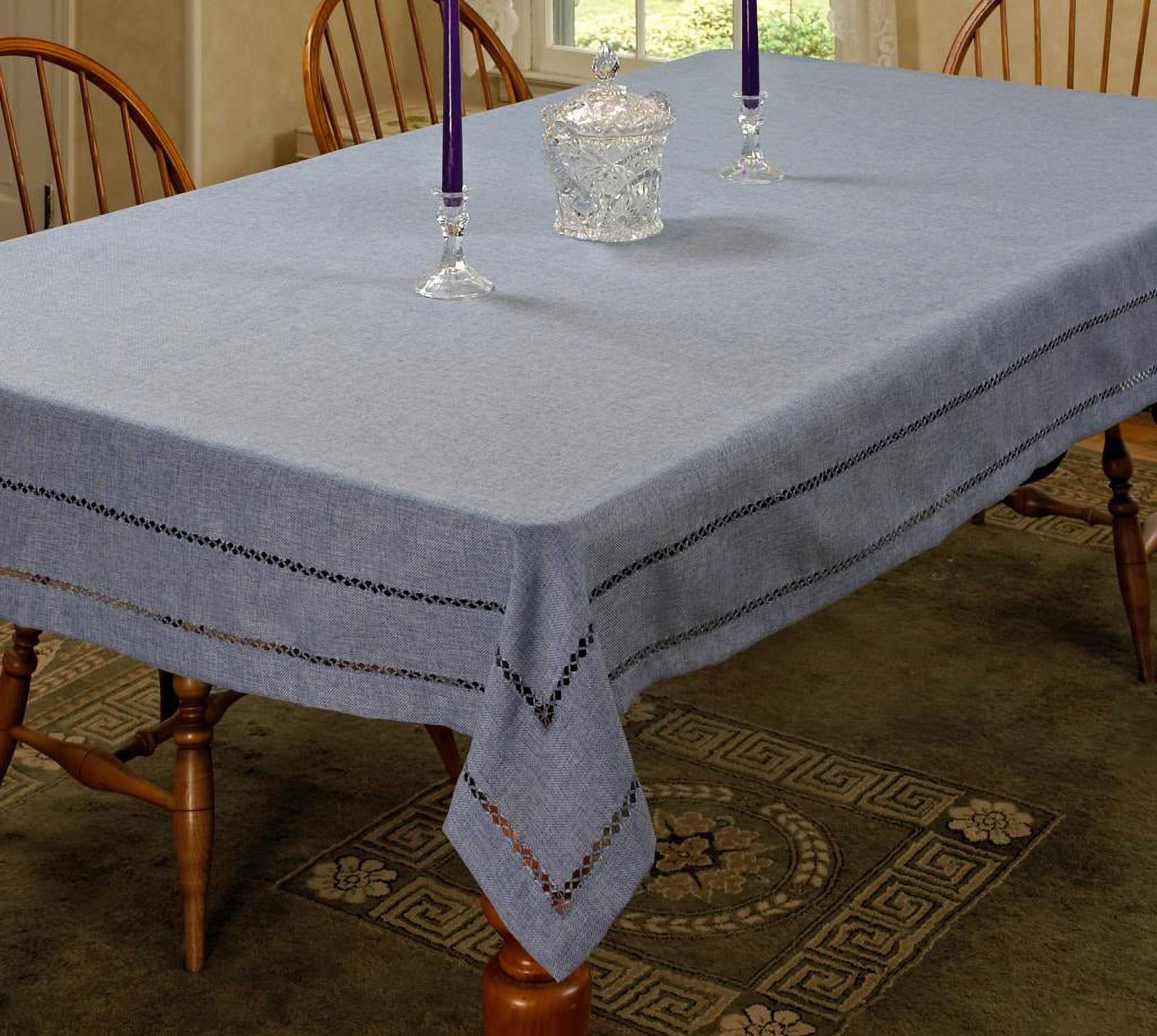 Hem Stitch Border Vintage Design Tablecloth Blue 60" by 84" Oblong ...