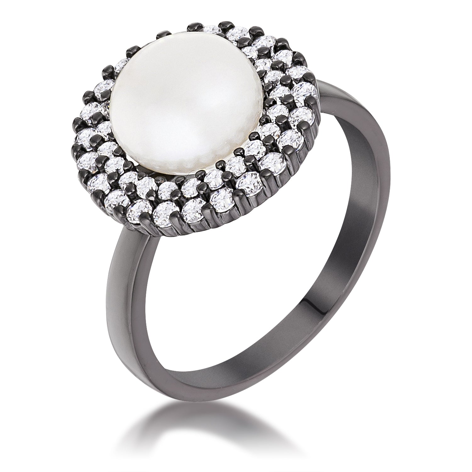 Hematite Double Halo Ethereal Pearl Cocktail Ring - Walmart.com