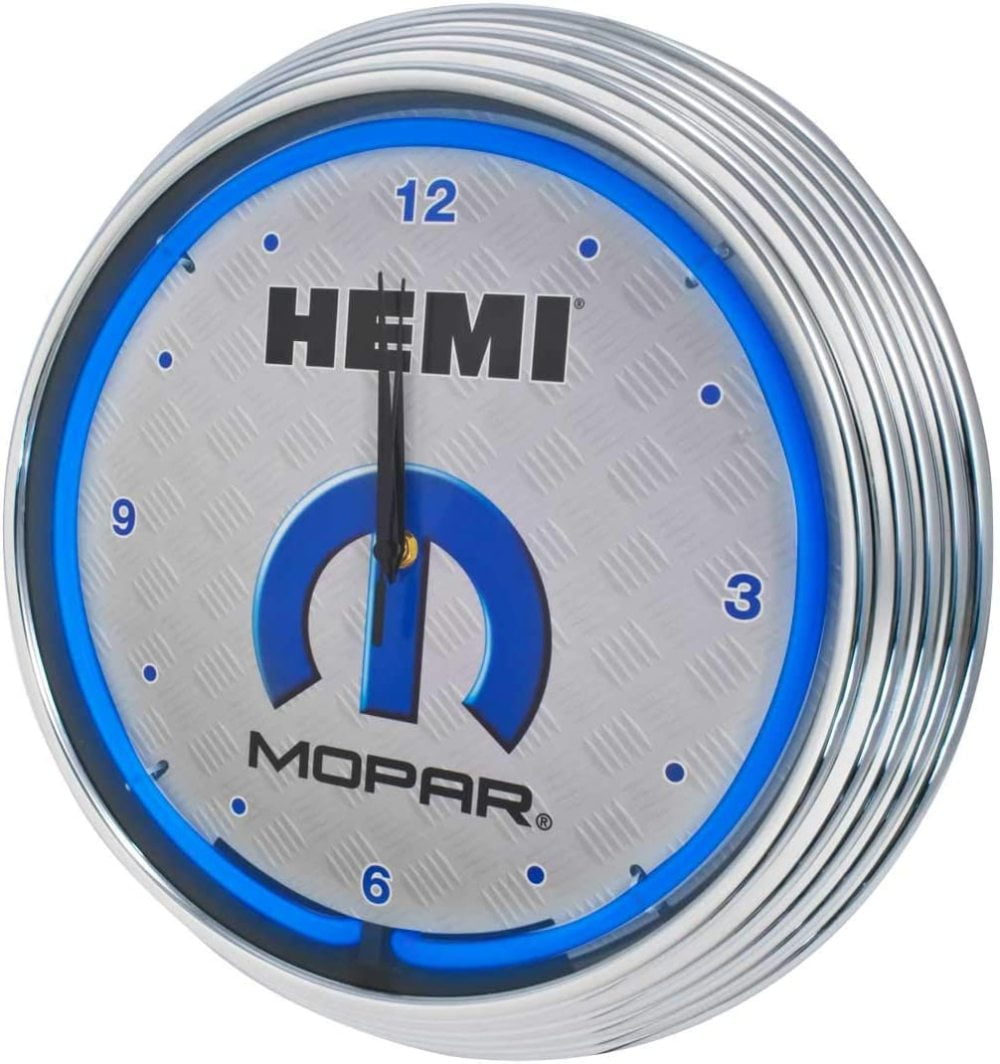 Hemi Logo Blue Light Up Neon Wall Clock 15-Inch for Mopar Vehicles ...