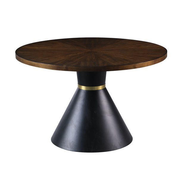 Hemingway Round Oak Wood Dinette Table with Black Base - Walmart ...