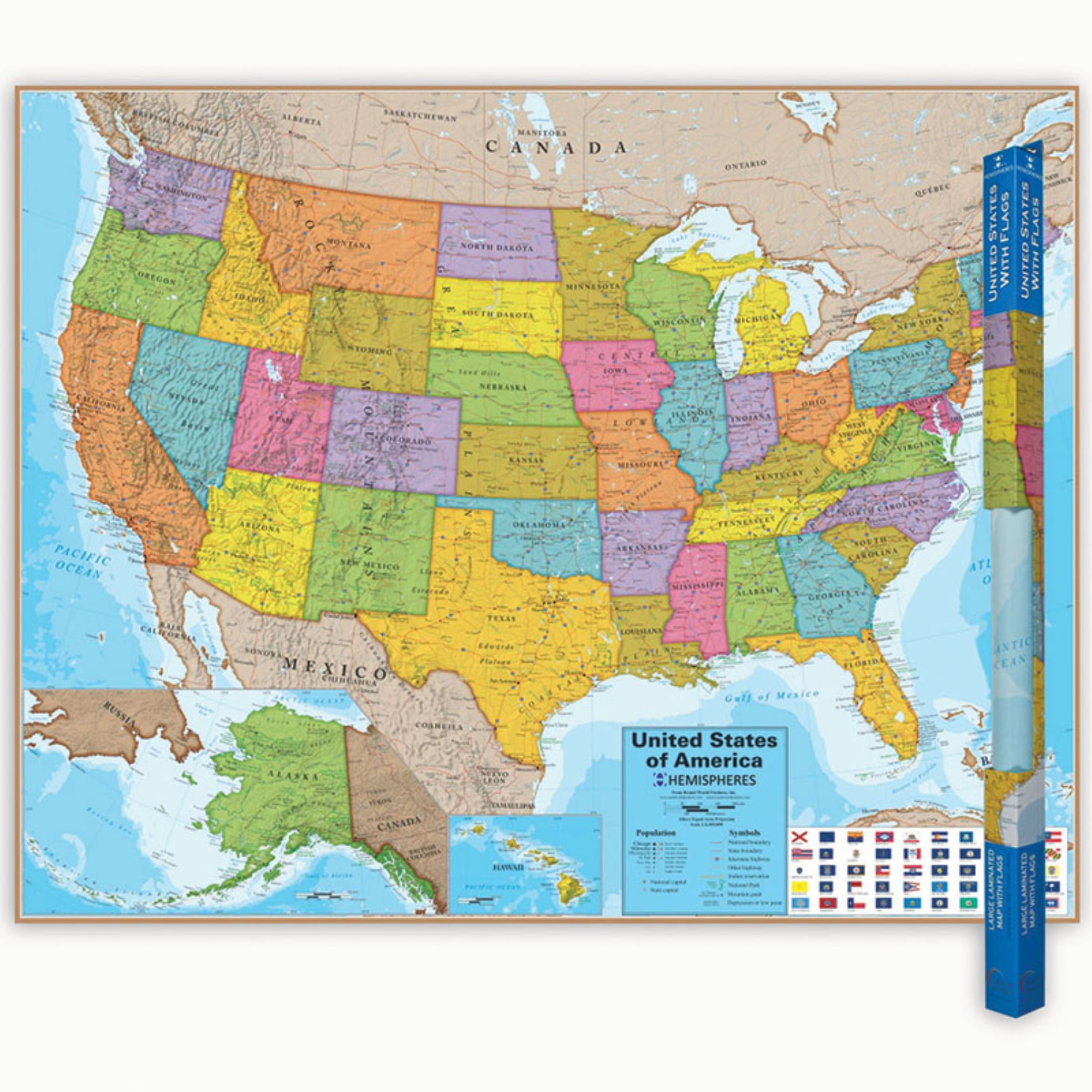 Hemispheres Blue Ocean Series USA Laminated Wall Map, 38" x 48 ...