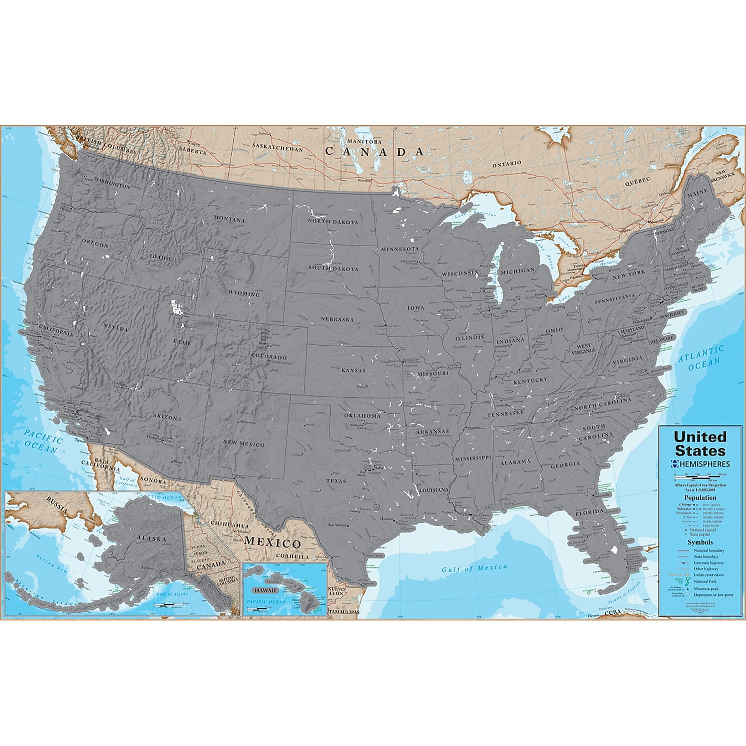 Hemispheres Scratch-Off Laminated Wall Map, 24" x 36", USA - Walmart.com