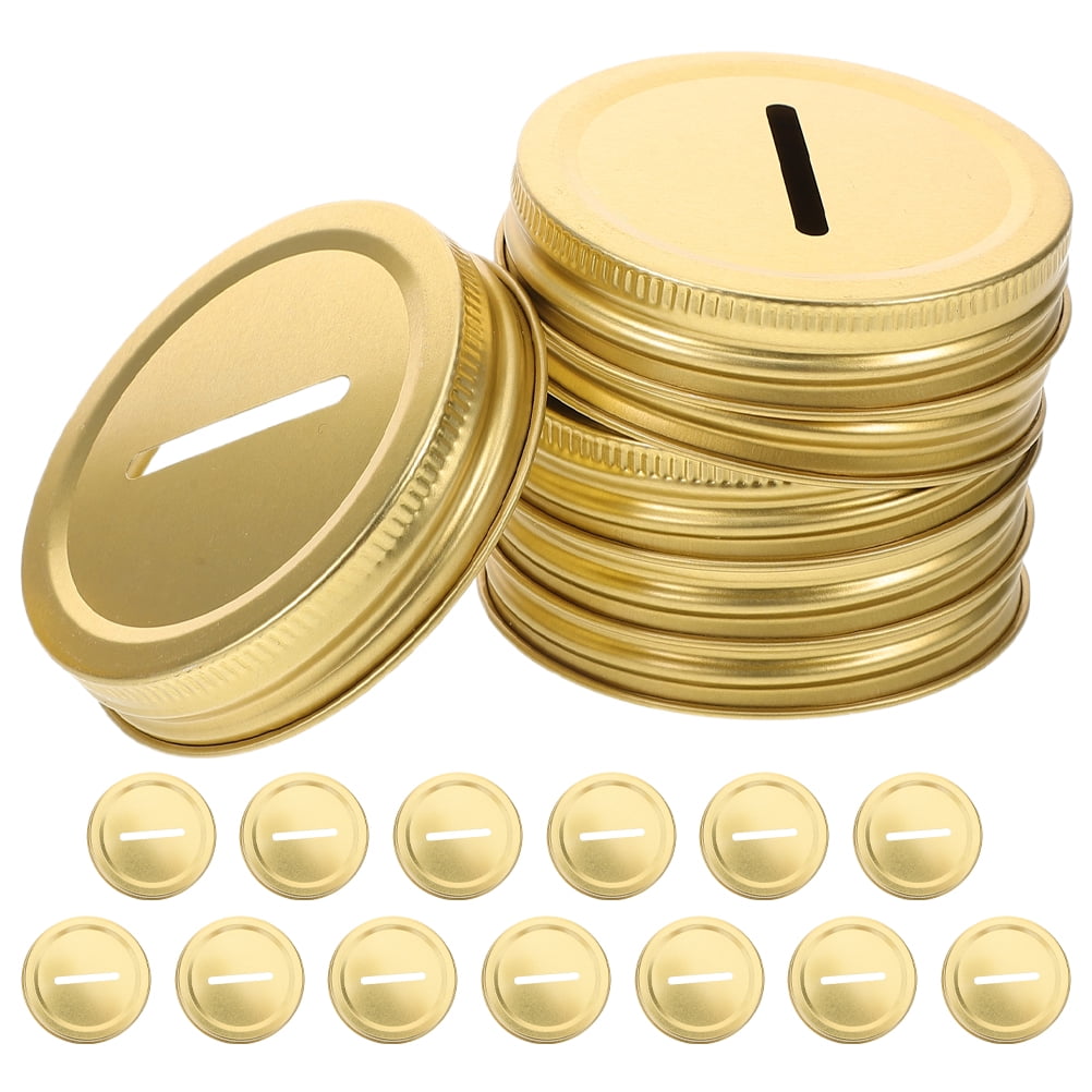 Hemobllo 20Pcs Golden Tinplate Mason Jar Lids Coin Bank Cover for ...